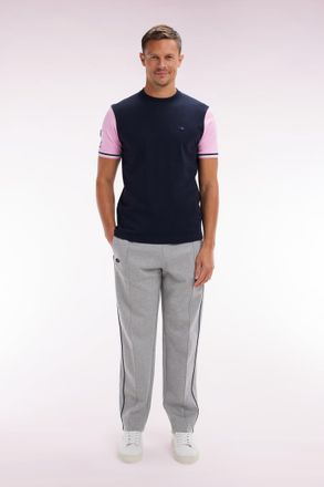 Eden Park Pantalon Jogging En Molleton Coton Stretch Gris Passepoil Marine Coupe Droite