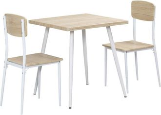 HOMCOM Homcom - Ensemble table et chaises 3 pièces style nordique piètement effilé acier blanc aspect bois clair