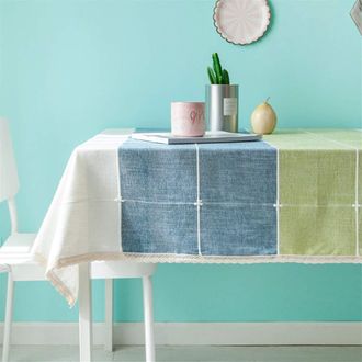 Insun Tischdecke aus Baumwolle und Leinen Tischwäsche Skandinavischen Landhaus Stil Dekorative Staubdichte Tischtuch Abwaschbar Blau Grün 2 130x200cm Rechte