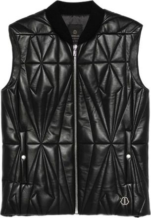 Moncler Homme, Vestes, Noir, Taille: M Geocamo Flight Nappa Leather Vest