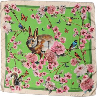 Dolce & Gabbana Floral Print Silk Scarf - Green