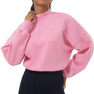 Generic Vestes pour femmes 2026 Sweat &agrave; capuche en polaire surdimensionn&eacute; avec poches et demi-fermeture &eacute;clair, rose, XL