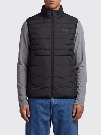 HUGO BOSS Gilet matelass&eacute; en polyester surpiqu&eacute; avec col montant et logo