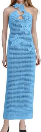 Generic 2026 Robe amincissante &agrave; la mode et &eacute;l&eacute;gante en tricot creux sans manches dos nu bretelles taille haute robe mince, bleu, L