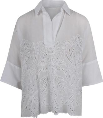 Ermanno Scervino Femme, Blouses et Chemises, Blanc, Taille: 34 FR Kimono Muslin Shirt with Sangallo Embroidery