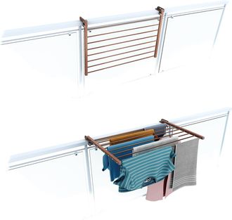 Foxydry Klappbarer W&auml;schest&auml;nder f&uuml;r den Au&szlig;enbereich, aus Edelstahl und Aluminium, Duo, f&uuml;r Terrassen, Balkone und Gel&auml;nder - L&auml;nge 82 cm