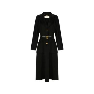 Elisabetta Franchi Manteau en double tissu avec ceinture - Femme - Manteaux - Noir - Taille: 40 FR