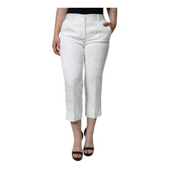 Dolce & Gabbana Femme, Pantalons, Blanc, Taille: 36 FR Pantalon Court en Brocart Floral Blanc