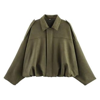 Generic Blouson bomber en faux daim pour femme - Style d&eacute;contract&eacute; - Manches longues - Tendance - Streetwear, vert militaire, L