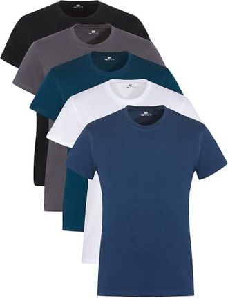 Lower East Le105 T-Shirt, Noir, P&eacute;trole, Bleu Jeans, Blanc, Anthracite, XXL (Paquet de 5) Homme