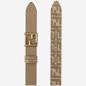 Fendi Womens Reversible Belt Beige Calfskin Leather