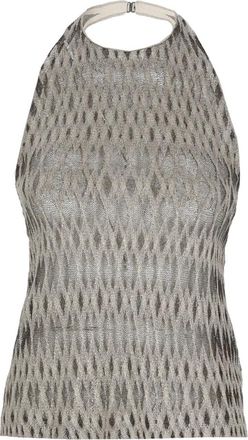 Missoni Femme, Tops, Beige, Taille: 42 FR Top en viscose m&eacute;lang&eacute;e &agrave; motif losanges 3D avec col halter