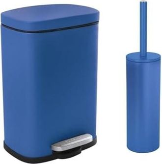 Spirella Treteimer-Set + WC-B&uuml;rste aus Stahl AKIRA - Soft-Close, Anti-Fingerabdruck - 21,4 x 17,6 x 30 cm - 5L - K&ouml;nigsblau Matt