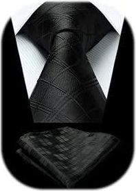 Hisdern Cravate Homme Mariage À Pois Mouchoir Élégant Classique Formelle Cravates Pour Hommes Et Pochette Ensemble Pour Fete Affaires (Noir 04)