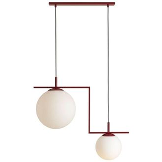 Licht-Erlebnisse Licht-erlebnisse - Lampe suspendue m&eacute;tal verre E27 h: max. 110 cm rouge blanc abat-jour boule &agrave; 2 lampes suspension moderne