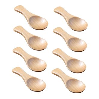 Cabilock 10 St&uuml;ck Kleiner Salzl&ouml;ffel Aus Holz Mit Kurzem Griff Nat&uuml;rlicher Farbton K&uuml;chenzubeh&ouml;r F&uuml;r Zucker Gew&uuml;rze Tee Und Kaffee