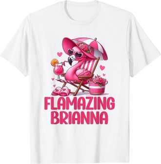 BDAZ Flamazing Brianna Pink Flamingo Tropical Beach Scene Damen T-Shirt