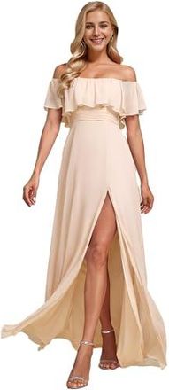 Ever-pretty Fendue Robe de Demoiselle dhonneur Soirée Femme Longue Cérémonie Rose Nude 38