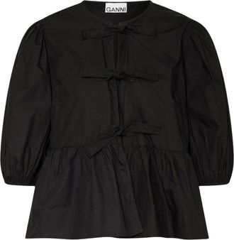 Ganni Femme, Blouses et Chemises, Noir, Taille: 42 FR Blouse P&eacute;plum en Popeline de Coton