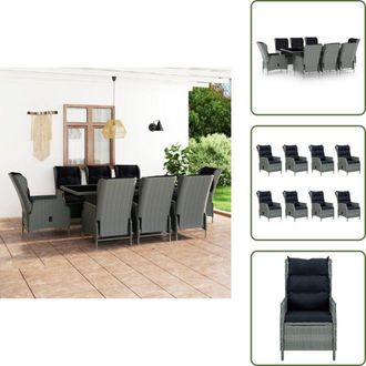 vidaXL The Living Store 9-tlg. Garten-Essgruppe mit Auflagen Poly Rattan Hellgrau - Terrassenm&ouml;bel