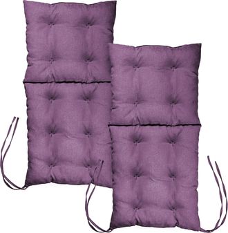 MG Design Stuhlkissen 2er Set 50 x 100 cm Sitzkissen violett- Gartenstühle Sitzauflagen aus Polsterstoff, mit weicher Füllung, mit Schnüren zum Binden - Niedrig