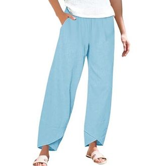 Generic Pantalon Large en Lin Femme L&eacute;ger Ample Fluide Pantalon D&eacute;contract&eacute; Ample en Coton et Lin &Agrave; Taille &Eacute;lastique pour Femme De Maison Printemps Linen Pant