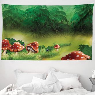 Abakuhaus Pilz Wandteppich, Fliegenpilze Wunderland Rasen Wiese Szenerie Gr&uuml;nholz, aus Weiches Mikrofaser Stoff Wand Dekoration F&uuml;r Schlafzimmer, 230 x 140 cm, 