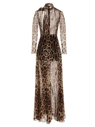 Dolce & Gabbana Leopard Print Silk Blend Dress - Brown