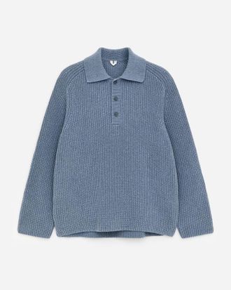 Arket Grobstrick-Polopullover Aus Baumwollmischung -Blau