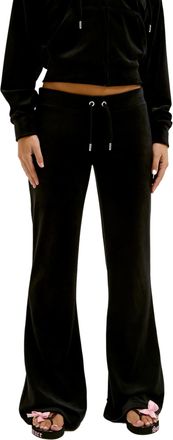 Juicy Couture Damen Christine Low Rise Pants - Sweathose Trainingshose Für Sport Freizeit Fitness Mit Tunnelzug Aus Velour In Versch. Farben Lässige Hose, Schwarz, 