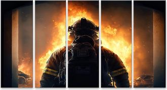 Islandburner Bild auf Leinwand Feuerwehrmann bekämpft Brand in brennendem Gebäude Bilder Wandbilder Poster