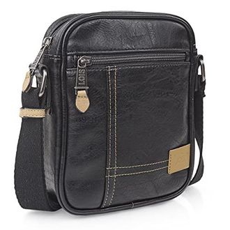 Lois Sacoche Homme Bandouliere. Pochette Homme en cuir véritable élégante et compacte pour usage quotidien affaires loisirs style urbain, Noir