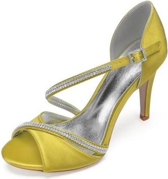 Generic Femmes Mode Bout Ouvert Chaussures De Mari&eacute;e Sandales Stylet Et&eacute; Talon Mariage Soir&eacute;e Chaussures Femmes 10.5Cm,Jaune,38 EU