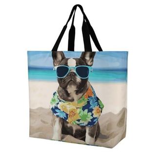 Generic Bouledogue Fran&ccedil;ais &Eacute;t&eacute; Sac Fourre Tout R&eacute;utilisable Sacs De Courses D&eacute;contract&eacute; Sac &Agrave; Bandouli&egrave;re Pour Travail Shopping Gym