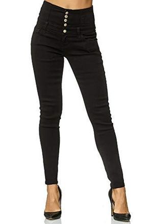 Elara Jeans Femmes Stretch Taille Haute Skinny Chunkyrayan EL60 Schwarz-48 (4XL)