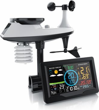 Brandson Funkwetterstation mit 5 in 1 Au&szlig;ensensor - led Farbdisplay - dcf - Thermometer Hygrometer Barometer - Windgeschwindigkeit - Regenmenge - Brandson