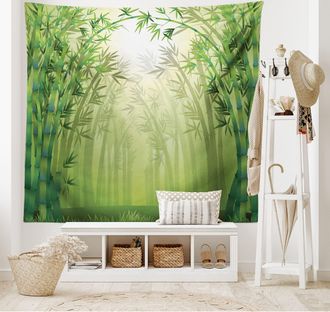 Abakuhaus Bambus Druck Wandteppich und Tagesdecke, Bamboo Trees in Forest, aus Weiches Mikrofaser Stoff Wand Dekoration Für Schlafzimmer, 230 x 140 cm, Grün