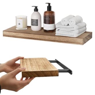 Generic Badezimmer-Schweberegal aus massivem Holz, 40 cm, rustikales Wandregal f&uuml;r Toilettenartikel, Pflanzen, Aufbewahrung; Auch f&uuml;r Wohnzimmer- und Schlafzi