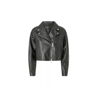 Pinko Pinko, Femme, Vestes, Noir, Taille: 38 FR Blouson de motard court en cuir nappa