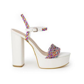 Guess Wei&szlig;e gemusterte Blockabsatz-Sandalen - - Shoes - Damen - Mehrfarbig - 40 EU