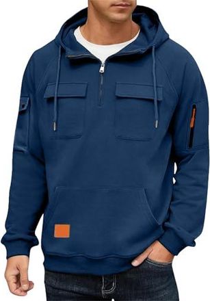 Generic Sweat &agrave; capuche uni 2026 pour homme - Mode automne et hiver - D&eacute;contract&eacute; &agrave; manches longues - Manches longues - Demi-fermeture &eacute;clair - Pour entra&icirc;nem