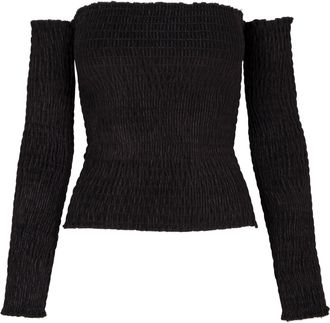 Urban Classics Damen Ladies Velvet Cold Shoulder Smoke L/S Langarmshirt, per Pack Schwarz (Black 00007), X-Small (Herstellergr&ouml;&szlig;e: XS)