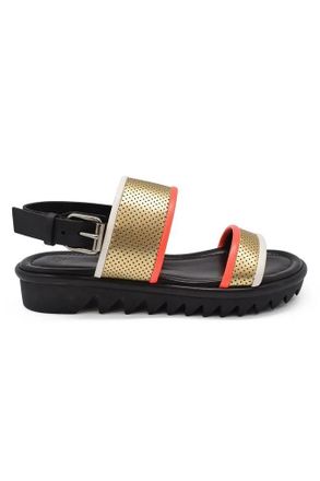 Giuseppe Zanotti Giuseppe Zanotti Sandalen - Perforated Flat Sandals With Metallic Gold Straps - Gr. 37 (EU) - in Schwarz - f&uuml;r Damen