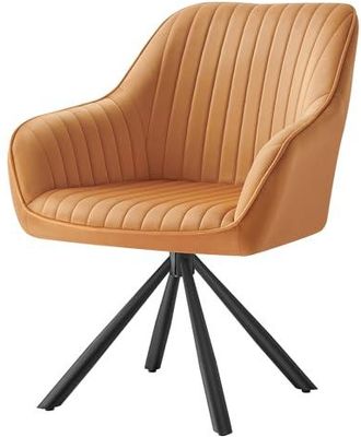 Songmics Esszimmerstuhl, Küchenstuhl, Sessel drehbar, Samt, Polsterstuhl mit Armlehnen, bis 120 kg belastbar, Stahlbeine, für Esszimmer Küche, karamellbraun-ti