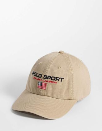 Polo Ralph Lauren casquette de baseball &agrave; logo drapeau sport en kaki-Vert