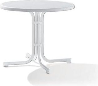 Sieger Sieger 209/W Boulevard-Klapptisch mit mecalit-Pro-Platte &Oslash; 86 cm, Stahlrohrgestell wei&szlig;, Tischplatte Marmordekor wei&szlig;