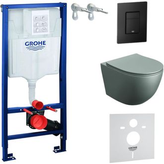 Domino Grohe wc Set mit Vorwandelement, Wand-WC und Sp&uuml;lknopf