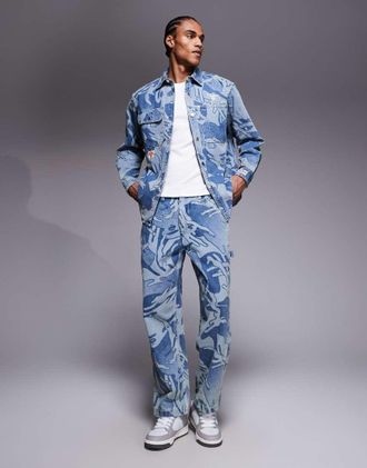 Aape By A Bathing Ape AAPE By A Bathing Ape - Chemise densemble en denim &agrave; manches longues et imprim&eacute; camouflage - Bleu-Multicolore