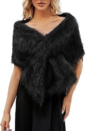 Generic Châle en fausse fourrure pour femme - Étoles dhiver chaudes - Pour mariage, demoiselle dhonneur, mariée - Épais - Thermique - Pour soirée, bal, Hallow
