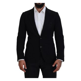 Dolce & Gabbana Schwarzer Wollblazer mit Crown Bee Stickerei - - Jackets - Herren - Schwarzk - S